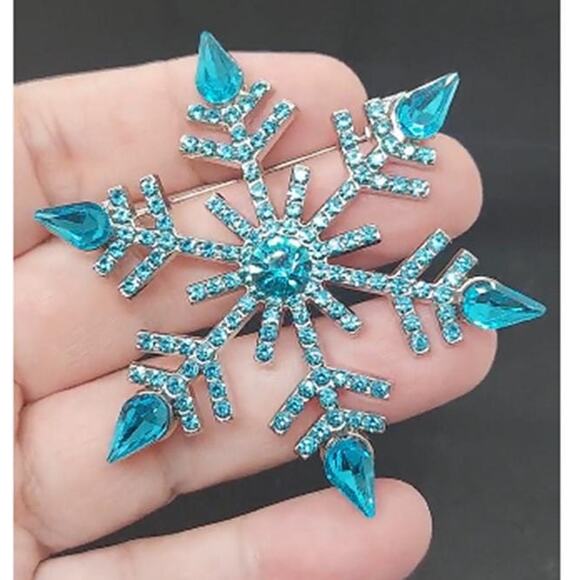 Jewelry | Snowflake Christmas Brooch Aqua Blue Faux Jewel Rhinestones ...